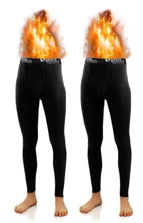 Sesto Senso Herren Lange Unterhosen Baumwolle 2er Pack Thermo Unterwäsche Funktionsunterwäsche Winter 4XL 2 Schwarz