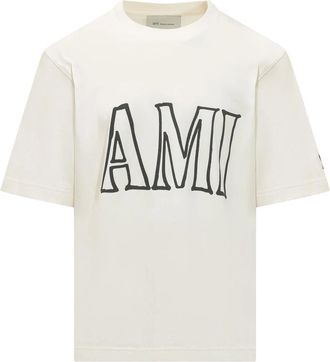 Ami Homme, Tops, Blanc, Taille: L Cotton Print T-shirt