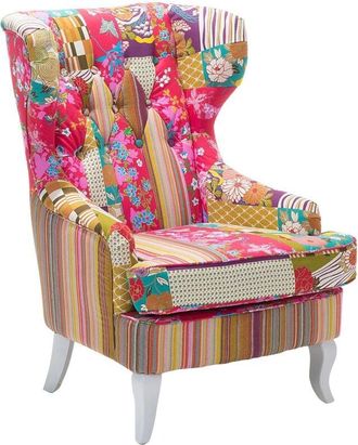 Beliani Beliani - Ohrensessel Bunt Hauptfarbe Fuchsia Patchwork Stoffbezug mit Wei&szlig;en Holzbeinen Retro-Stil Wohnzimmer Ausstattung Sitzm&ouml;bel