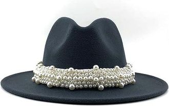 Generic Cocila Chapeau De Jazz éLéGant pour Femmes Britannique Anneau Perles avec Haut à Bord en Laine Dames Bonnet Gendarmerie (Dark Gray L) Bonnet Polaire H