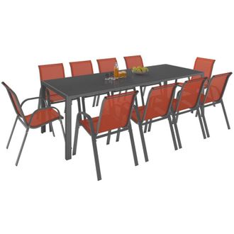 IDMarket Salon de jardin madrid table 240 cm et 10 chaises empilables terracotta
