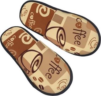 Generic Hiver Pantoufles Motif De Grains De Caf&eacute; Et De Tasses Portative Pantoufles DHiver Chaud Hiver Chausson Pour Automne Homme Camping M