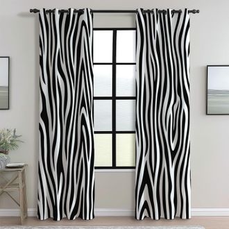 Generic H 200 x B 70 cm (2er Pack) Thermo Verdunkelungsvorhang f&uuml;r Wohn- und Kinderzimmer Minimalistisch Streifen Zebra Tarnung Schwarz Wei&szlig;, blickdichte Gard