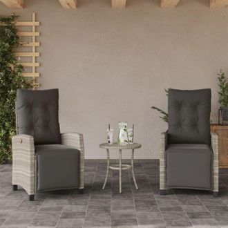 vidaXL Gartensessel mit Fu&szlig;teil 2Stk. Verstellbar Hellgrau Poly Rattan - Vidaxl
