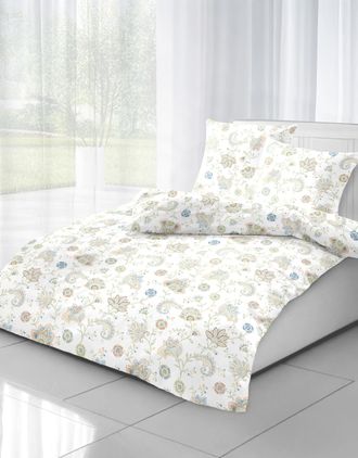 Dormisette Fein-Biber Bettw&auml;sche 4374 Wei&szlig; Paisley 100% Baumwolle 135x200 + 80x80 cm