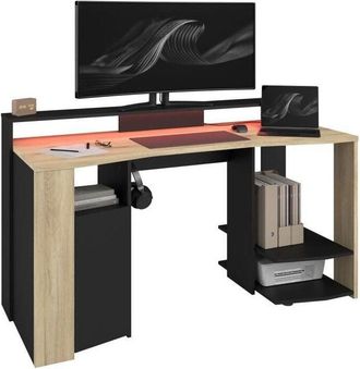 Parisot Bureau Gamer - meta - Chene / Noir - 152 x 61,5 x 86,7 cm