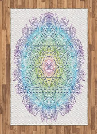 Abakuhaus Ethnisch Teppich, Metatron W&uuml;rfel auf einem Mandala, Deko-Teppich Digitaldruck, F&auml;rben mit langfristigen Halt, 120 x 180 cm, Mehrfarbig
