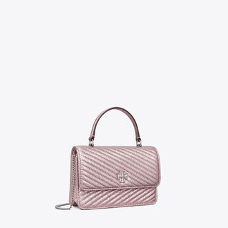 Tory Burch Damen Mini Kira Moto Quilt Metallic Top-Handle Crossbody