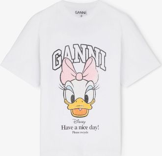 Ganni wei&szlig; Wei&szlig;es Baby-Fit-T-Shirt mit Daisy-Duck-Print Bio-Baumwolle - Gr&ouml;&szlig;e XXS