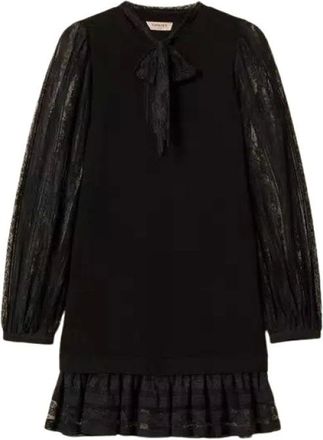 Twinset Femme, Robes, Noir, Taille: 42 FR Robe Courte en Tricot avec Dentelle