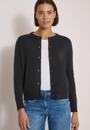 Cecil Cardigan CECIL, Damen, Gr. XXL (46), charcoal grau melange, Web, 60% Baumwolle, 40% Viskose, unifarben, comfort fit normal, Rundhals, Rippb&uuml;ndchen, St