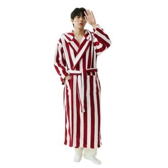 Generic QXDZSW Automne Hiver Couple Velours Corail Femmes Hommes Peignoir Ray&eacute; Longueur Maison &Eacute;paissie Flanelle Robe Pantalon Pyjama Ensemble, pantalon robe 