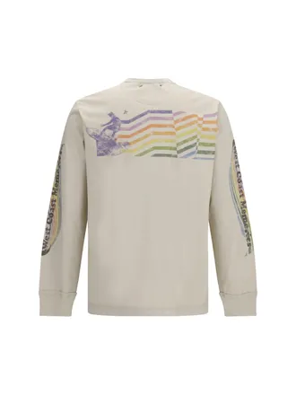 Golden Goose Mens Asymmetric Print Sweatshirt Dark Heritage White Cotton Sweatshirts Sweater