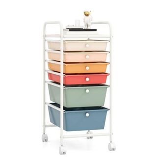 Giantex 6 Tiroirs Chariot de Rangement, Tour de Rangement Bureau sur roulettes, Desserte &agrave; roulettes Verrouillables avec Cadre M&eacute;tal, Id&eacute;al pour Bureau, Salon