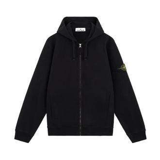 Stone Island Homme, Sweatshirts et sweats à capuche, Noir, Taille: L Sweat en molleton de coton brossé avec fermeture éclair et capuche