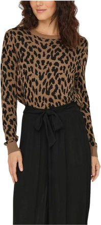 Only Only, Femme, Pulls, Brun, Taille: 38 FR Leopard Pattern Long Sleeve Round Neck Tricots