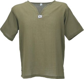 Guru Shop Yoga Hemd, Goa Hemd, Kurzarm, M&auml;nnerhemd, Baumwollhemd - Olivgr&uuml;n, Herren, Baumwolle, Size:XXL
