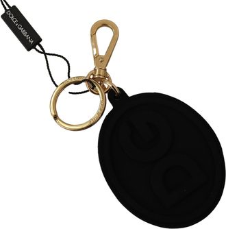 Dolce & Gabbana Mens Black Rubber Dg Logo Gold Brass Metal Keyring Keychain Accessory
