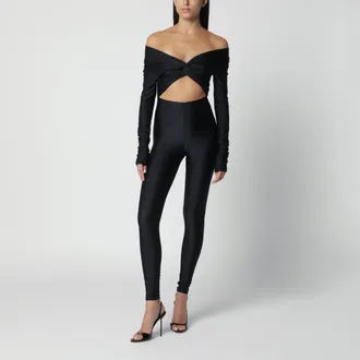 Andamane Schwarzer Kendall-Jumpsuit aus gl&auml;nzendem Stretch-Lycra