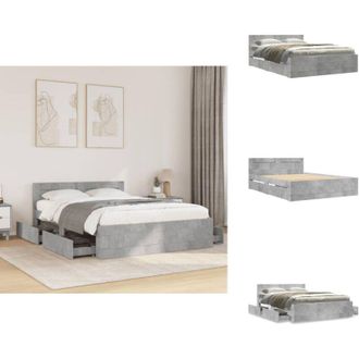 vidaXL Bettgestell mit Kopfteil Betongrau 140x200 cm Holzwerkstoff - Bettgestell - Bettgestelle - Bettrahmen - Bett