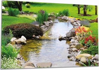 Wallario Herdabdeckplatte/Spritzschutz aus Glas, 1-teilig, 80x52cm, f&uuml;r Ceran- und Induktionsherde, Blumen am Teich