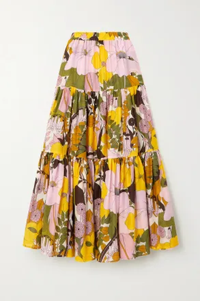 La DoubleJ Jupe Longue En Coton Et Soie M&eacute;lang&eacute;s &Agrave; Imprim&eacute; Fleuri Big - Rose