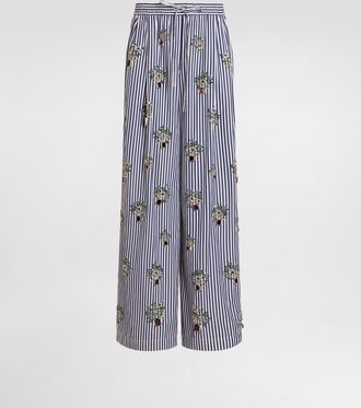 Dolce & Gabbana Poplin Trousers With Crystal Flower Embroidery - Frau Hosen Und Shorts Mehrfarbig 42