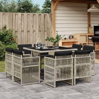 vidaXL Vidaxl - Ensemble table et chaise de jardin 9 pcs - R&eacute;sine tress&eacute;e gris clair - Table 110x106x73cm - Chaises avec dossier rabattable