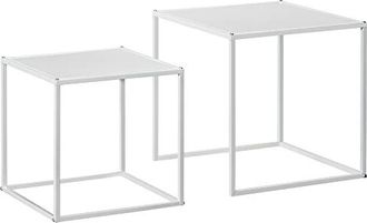 HOMCOM Couchtisch Quadratisch 2er Set, Satztisch Modern Wohnzimmertisch Stapelbar Kaffeetisch Beistelltisch f&uuml;r Wohnzimmer 40x40x40cm & 35x35x35cm Wei&szlig;