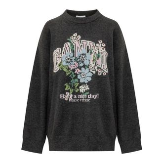 Ganni Femme, Pulls, Gris, Taille: 38 FR Pull oversize &agrave; manches longues