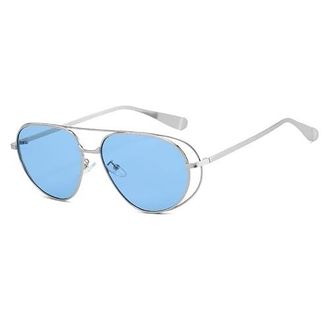 Generic Lunettes de soleil ovales en m&eacute;tal de style vintage pour femme - Lunettes de f&ecirc;te l&eacute;g&egrave;res et luxueuses, design creux, pare-soleil unique, C7 Cadre arg