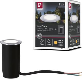 Paulmann 94365 LED Außenleuchte Bodeneinbauleuchte IP67 rund incl. 1x2 Watt Edelstahl gebürstet Außenlampe Edelstahl, Kunststoff 3000 K