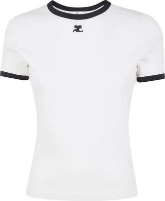 Courr&egrave;ges Femme, Tops, Blanc, Taille: 42 FR T-Shirt Contrast&eacute; Signature