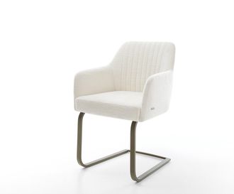 DELIFE Freischwinger Greg-Flex Boucl&eacute; Soft Beige Freischwinger flach Effektfinish Titan Taschenfederkern, Esszimmerst&uuml;hle