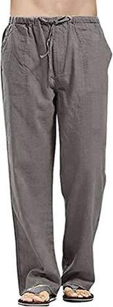 Minetom Homme Pantalon en Mélange Coton Lin Large Décontracté Plage Été Léger Confortable Respirant Pants Grande Taille A Gris Foncé XXL