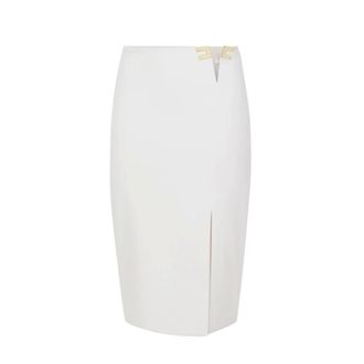Elisabetta Franchi Femme, Jupes, Blanc, Taille: 36 FR Jupe Midi en Cr&ecirc;pe Stretch Double &Eacute;paisseur