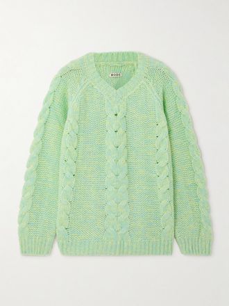 Bode Pull En Alpaga, Mohair Et Soie Mélangés À Mailles Torsadées Eiderdown - Vert