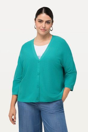 Ulla Popken Strickjacke Strickjacke Linksstrick oversized V-Ausschnitt