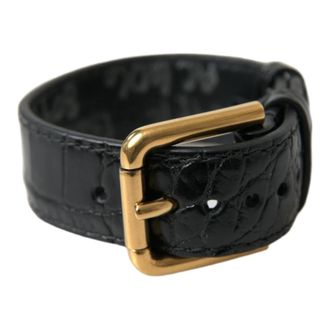 Dolce & Gabbana Schwarzes Strukturiertes Leder Gold Schnalle Armband - - Accessories - Damen - Schwarzk - ONE SIZE