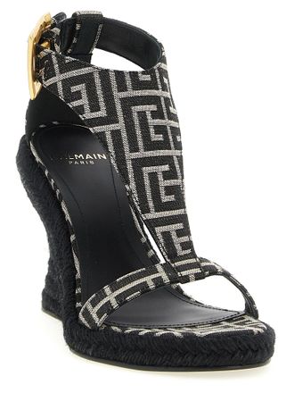 Balmain Womens Black Polyester Wedge Sandals