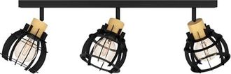 Eglo Deckenstrahler Stillington 1, 3-flammige Deckenlampe mit schwenkbaren Spots, FSC100HB, Deckenleuchte Industrial Design aus Metall in Schwarz und Holz 