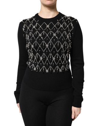 Dolce & Gabbana Womens Black Cashmere Embellished Long Sleeves Top