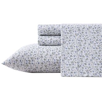 Laura Ashley Home King Bettwäsche-Set, weiches Satin-Baumwoll-Bettwäsche-Set, schlank, glatt und atmungsaktiv, Bramble Vine Green