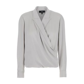 Theory Femme, Blouses et Chemises, Gris, Taille: 42 FR Chemisier Métallique avec Peak Revers