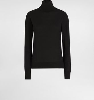 Dolce & Gabbana Rollkragenpullover Aus Wolle Mit Dg-logostickerei - Frau Strickwaren Schwarz 42