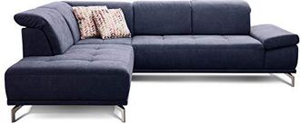 Cavadore Cavadore Ecksofa Carly mit Federkern, Sitztiefe und Kopfstütze verstellbar im Design, 273 x 81 x 234, Webstoff blau