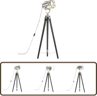 vidaXL Stativlampe Schwarz Mango Massivholz 97 cm - Retro Lampe - Stehlampe Wohnzimmer - Hollywood Lampe - Tischlampe - Designer Lampe