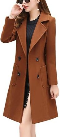 Generic Manteau &eacute;l&eacute;gant en laine m&eacute;lang&eacute;e &agrave; double boutonnage et col crant&eacute; pour femme (Marron,S)