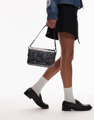 Lacoste Schulter-/Umh&auml;ngetasche in Silber/Grau mit Print