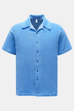 04651/ Herren - Frottee-Kurzarmhemd Terry Shirt Offener Kragen blau